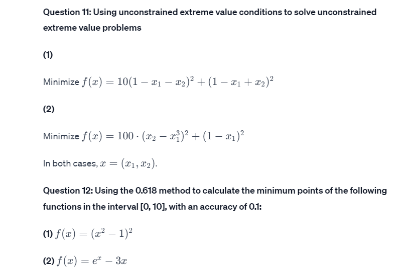 Solved Question 11: Using unconstrained extreme value | Chegg.com