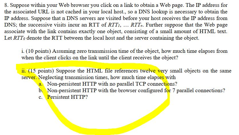 Solved 8. Suppose within your web browser you click on a | Chegg.com