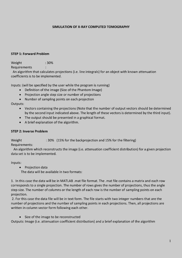 SIMULATION OF X-RAY COMPUTED TOMOGRAPHY STEP 1: | Chegg.com