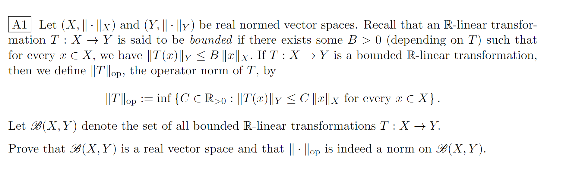 Solved A1 Let (X, ||· || x) and (Y, ||- ||y) be real normed | Chegg.com