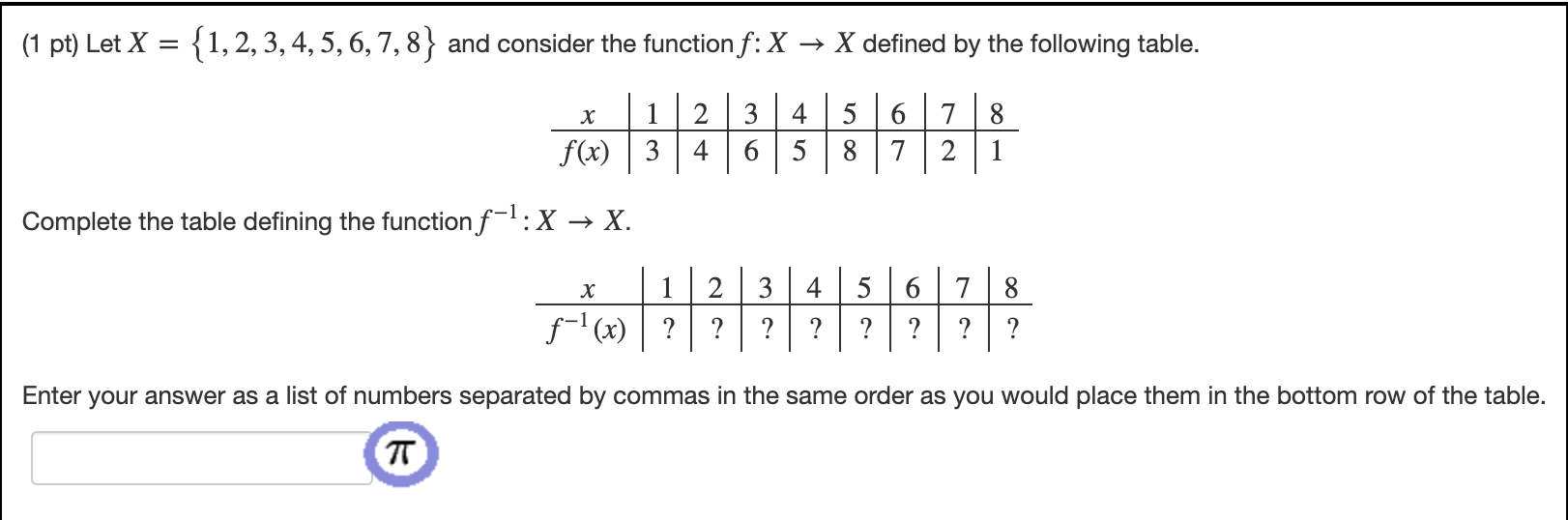Solved (1 pt) Let X = {1,2,3,4,5,6,7,8} and consider the | Chegg.com Solved (1 pt) Let X = {1,2,3,4,5,6,7,8} and consider the | Chegg.com