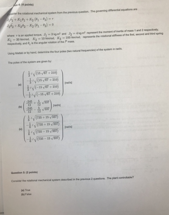 Solved 4: (4 points) the rotational mechanical system from | Chegg.com