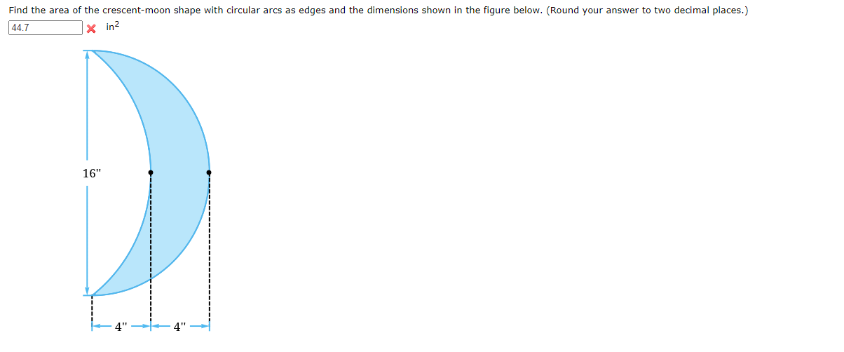 Solved Find the area of the crescent-moon shape with | Chegg.com