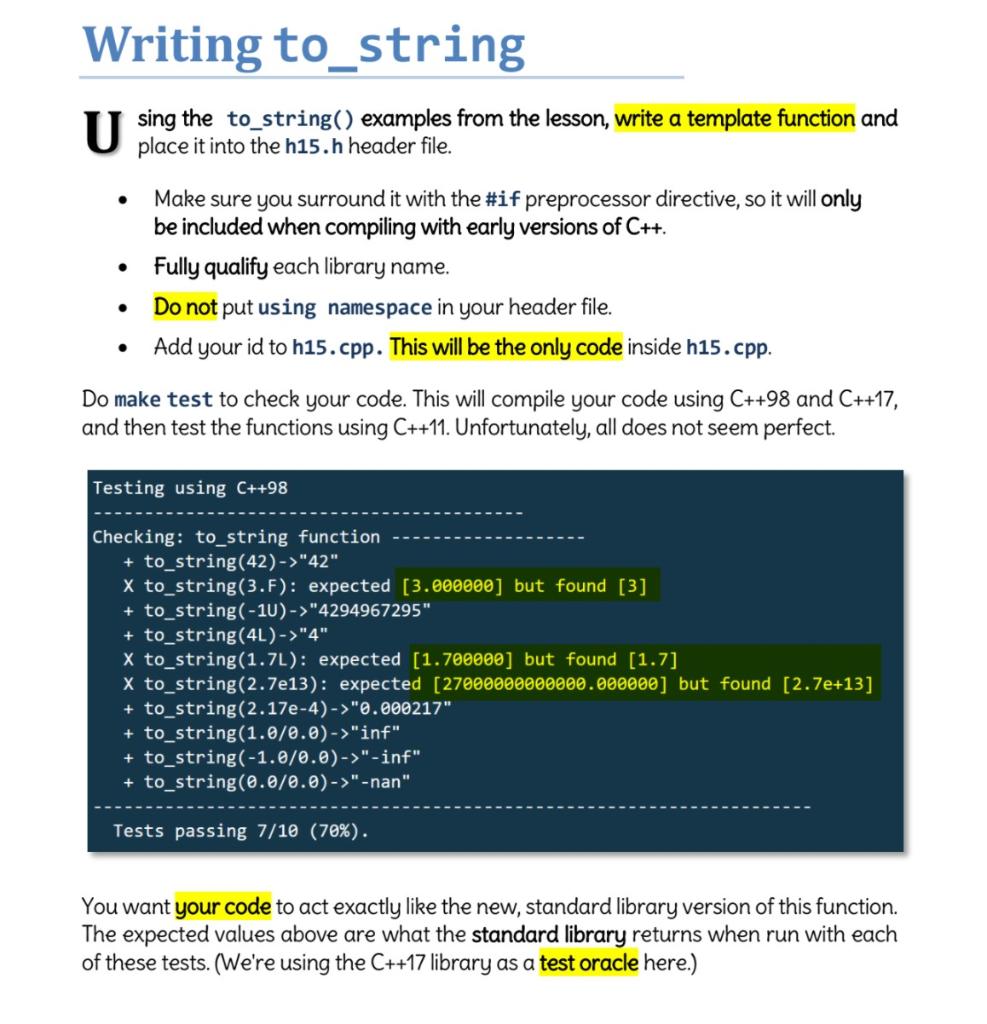 Writing To string U Sing The To string Examples Chegg