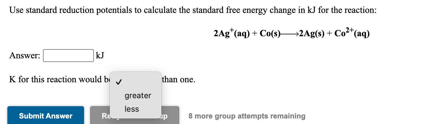 Solved Use standard reduction potentials to calculate the | Chegg.com