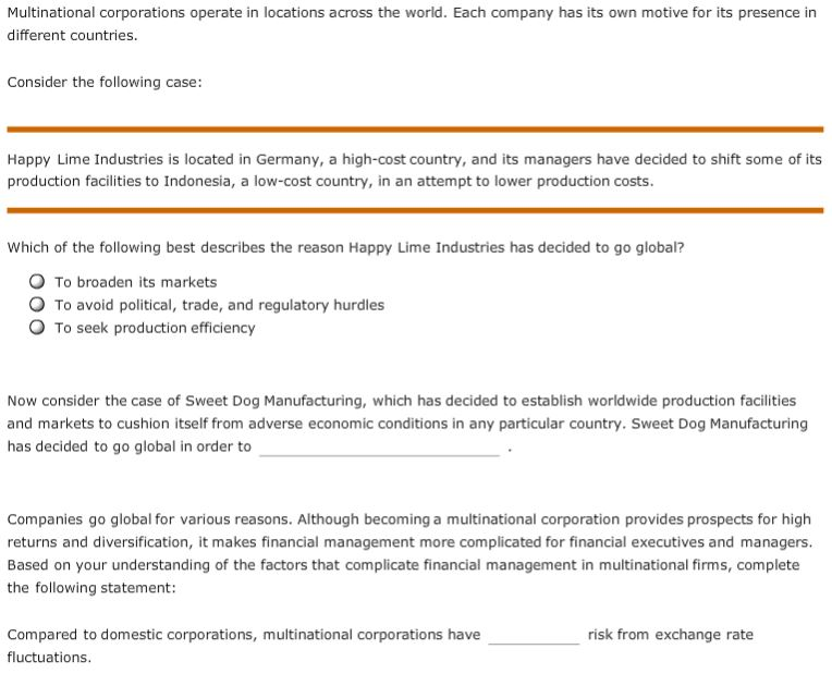 Solved Multinational corporations operate in locations | Chegg.com