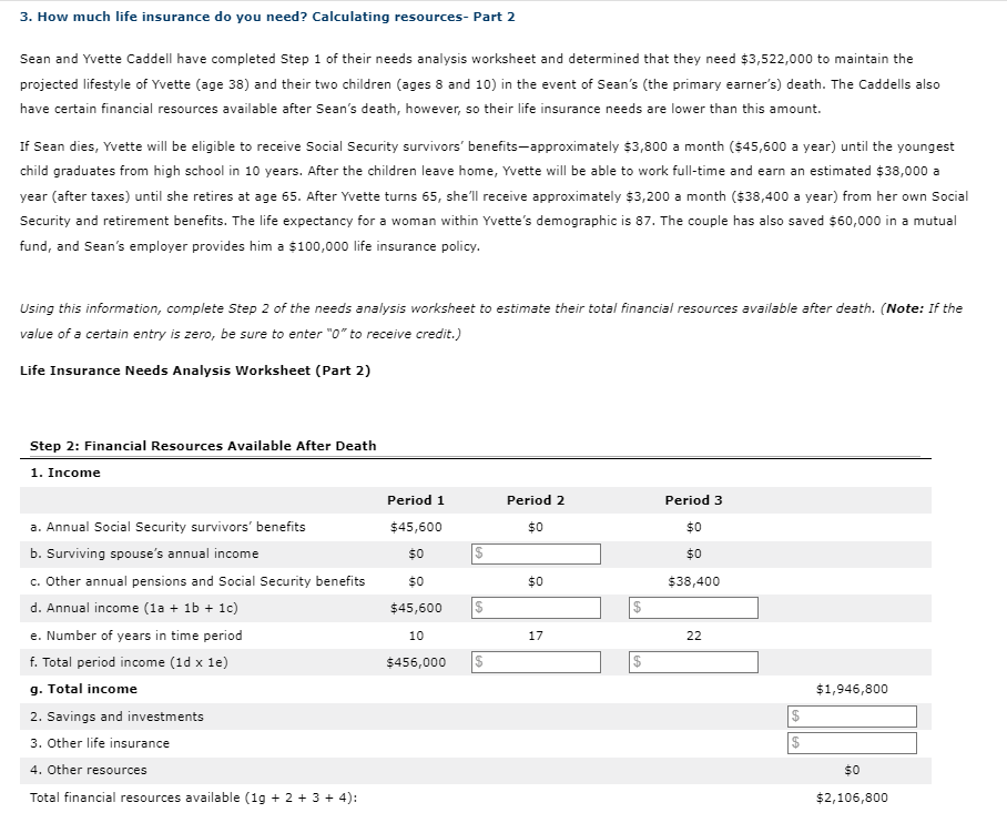 Solved 3. How much life insurance do you need? Calculating | Chegg.com