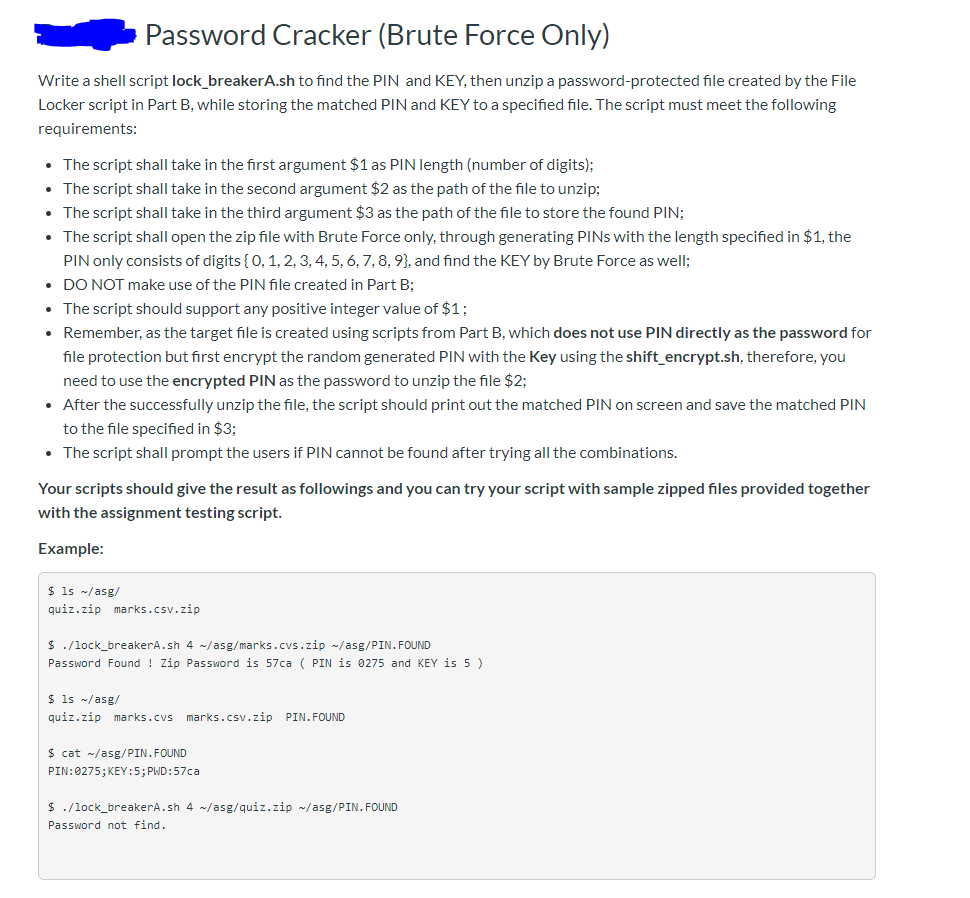 Password Cracker (Brute Force Only) Write a shell | Chegg.com