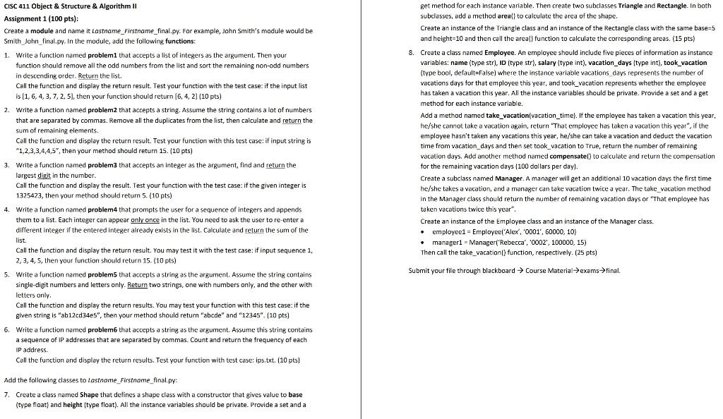 Solved CISC 411 Object & Structure & Algorithm II Assignment | Chegg.com