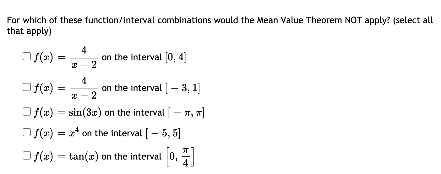 Solved For which of these function/interval combinations | Chegg.com