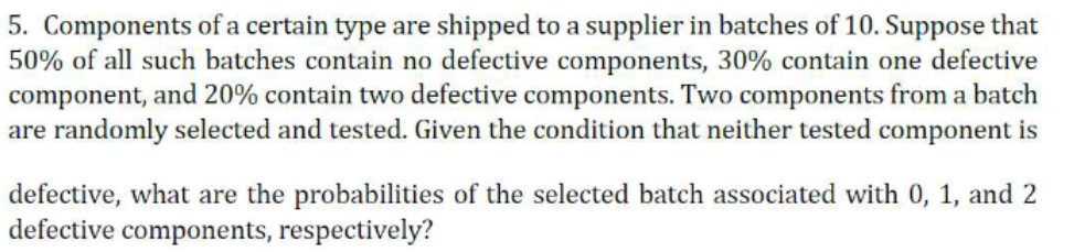 Solved 5. ﻿Components of a certain type are shipped to a | Chegg.com