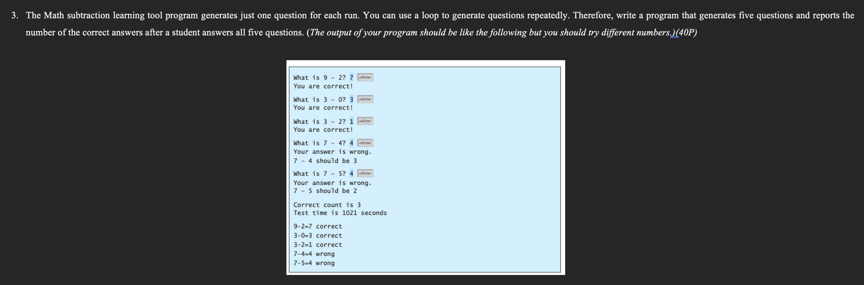 Solved 3. The Math subtraction learning tool program | Chegg.com