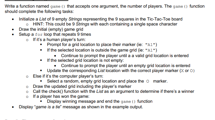 Solved Write a function named game () that accepts one | Chegg.com