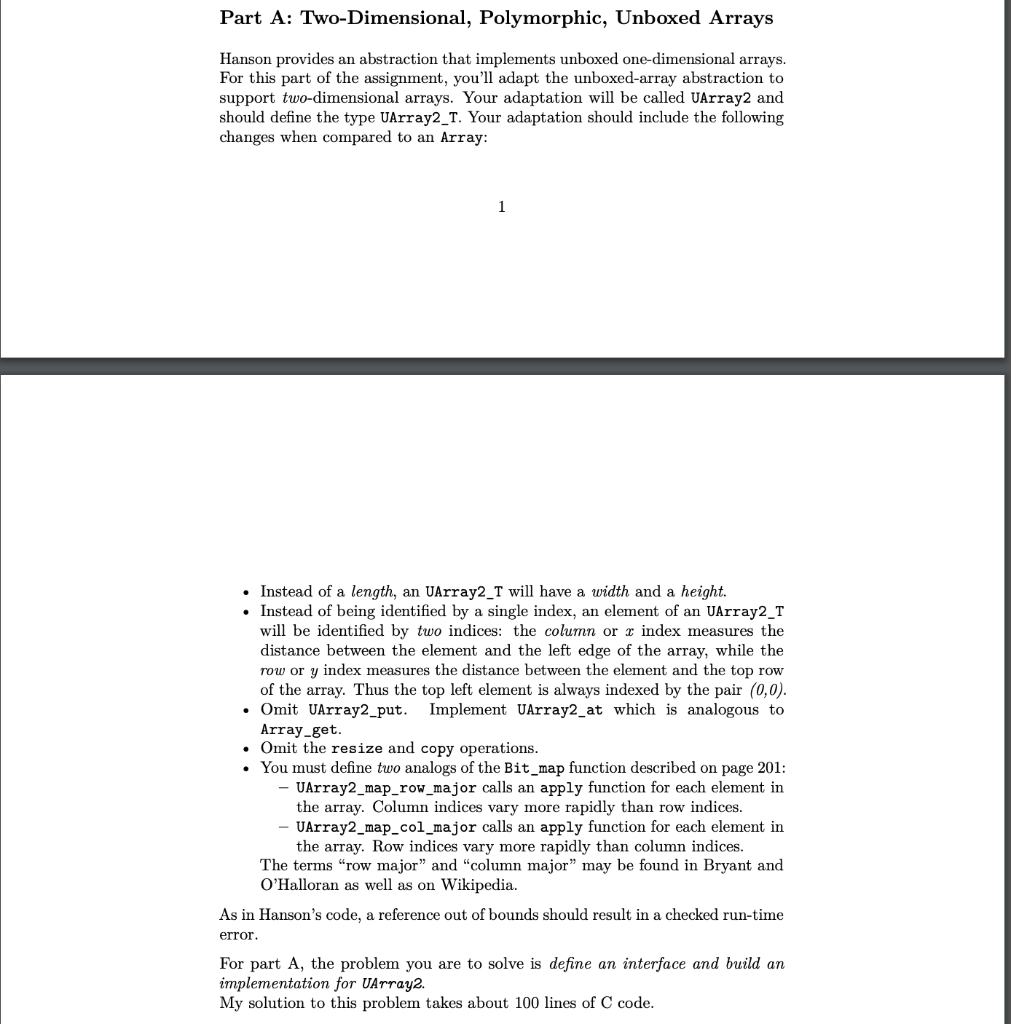 Part A: Two-Dimensional, Polymorphic, Unboxed Arrays | Chegg.com