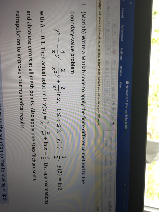 Write a Matlab code to apply the finite difference | Chegg.com