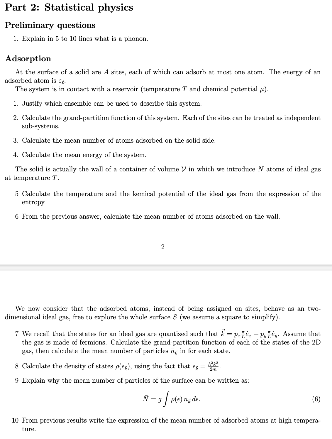 Solved Statistical physics Entropy of an ideal gas: | Chegg.com