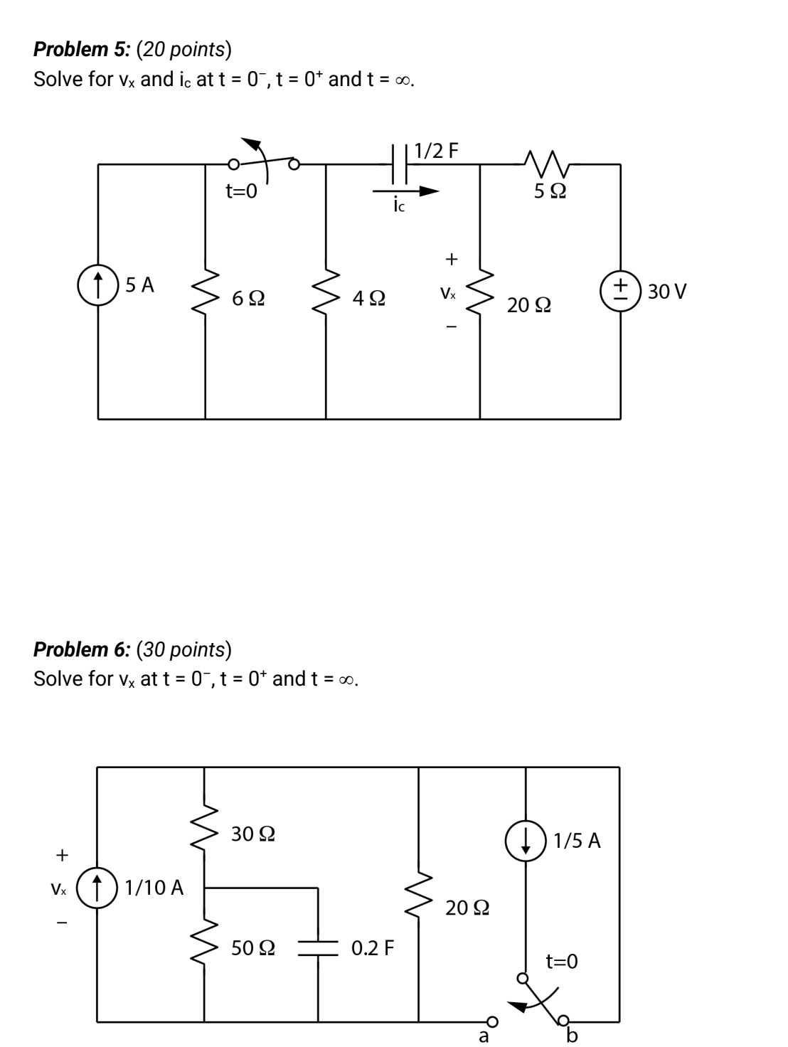 Solved Problem 5: (20 points) Solve for vx and ic at | Chegg.com Solved Problem 5: (20 points) Solve for vx and ic at | Chegg.com