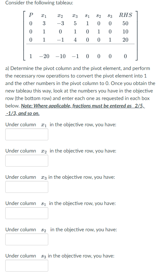 Solved Consider the following tableau: | Chegg.com
