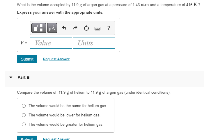 Solved What is the volume occupied by 11.9 g of argon gas at | Chegg.com