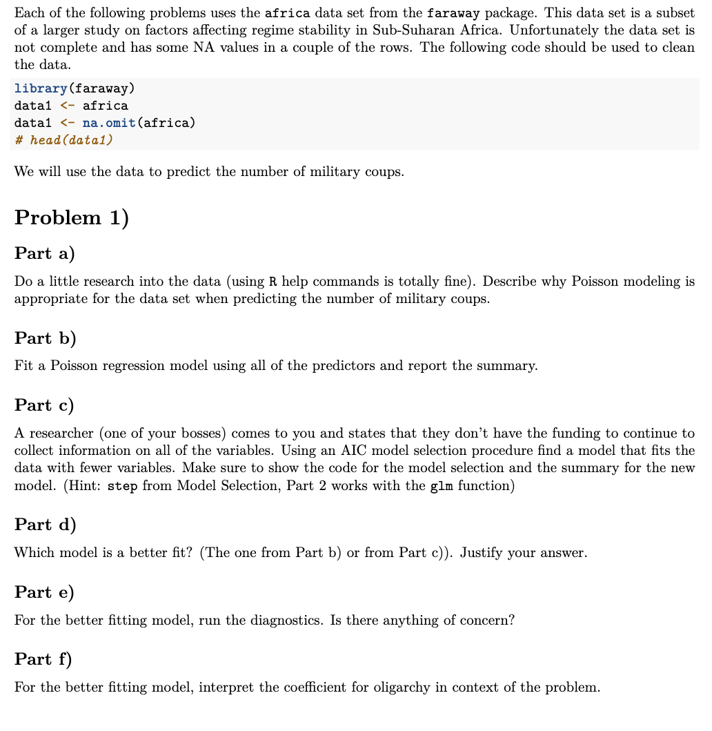 Solved Each of the following problems uses the africa data | Chegg.com