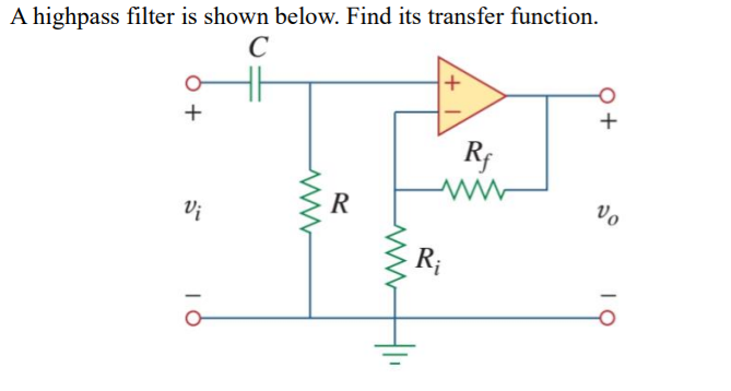Solved A highpass filter is shown below. Find its transfer | Chegg.com