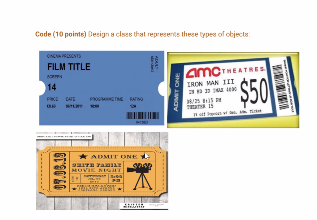 Code (10 points) Design a class that represents these | Chegg.com