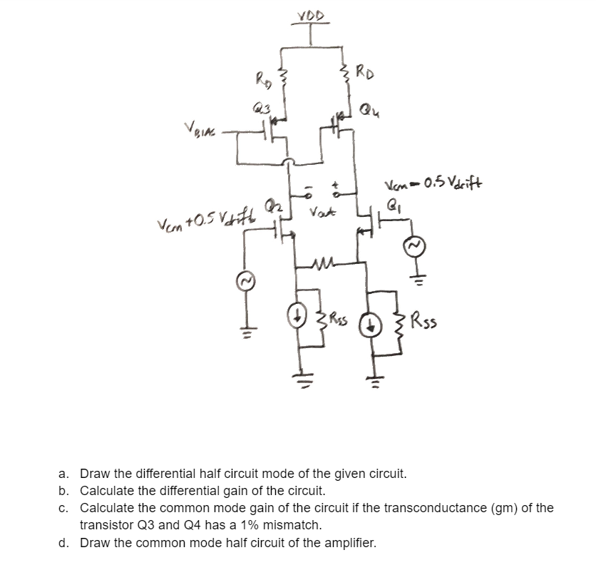 Solved a. Draw the differential half circuit mode of the | Chegg.com