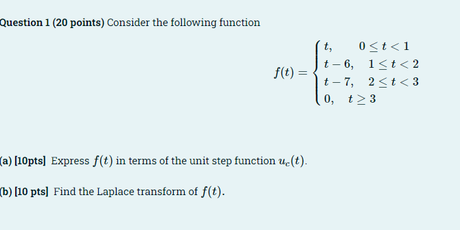 Solved Question 1 (20 points) Consider the following | Chegg.com
