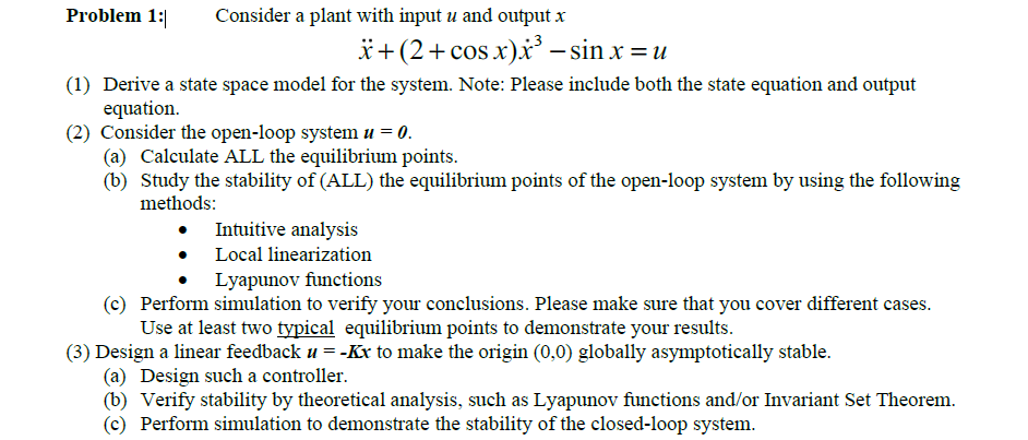 Solved Problem 1: Consider a plant with input u and output x | Chegg.com
