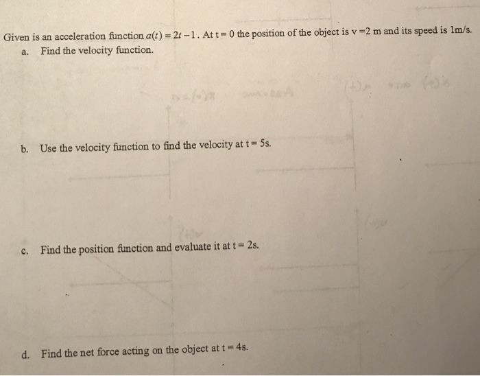 Solved Given Is An Acceleration Function A T 2t 1 At T 0