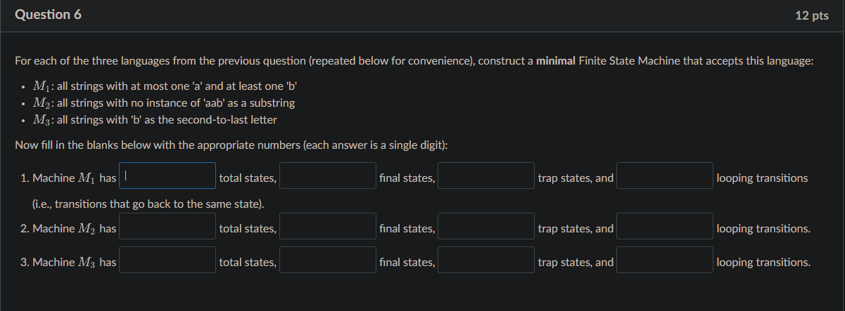 Solved Question 6 12 pts For each of the three languages | Chegg.com