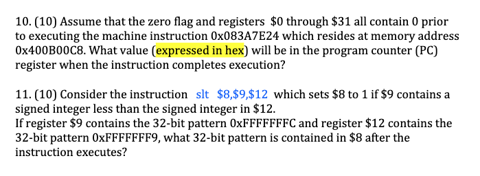 Solved 10. (10) Assume that the zero flag and registers $0 | Chegg.com