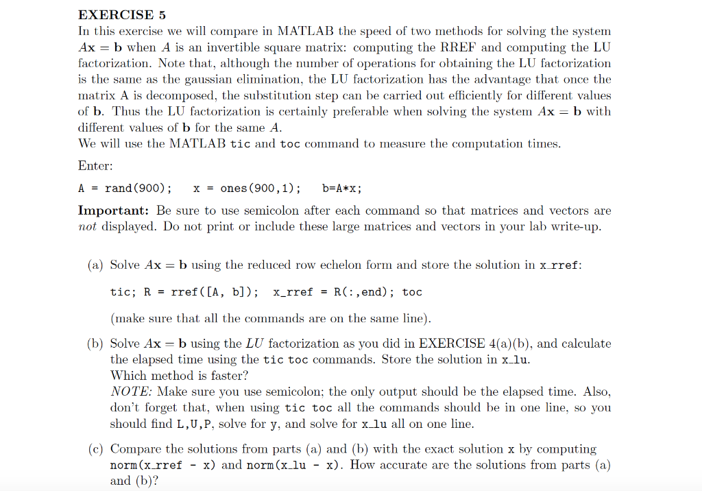 MAT 343 Laboratory 3 The LU Factorization In this | Chegg.com