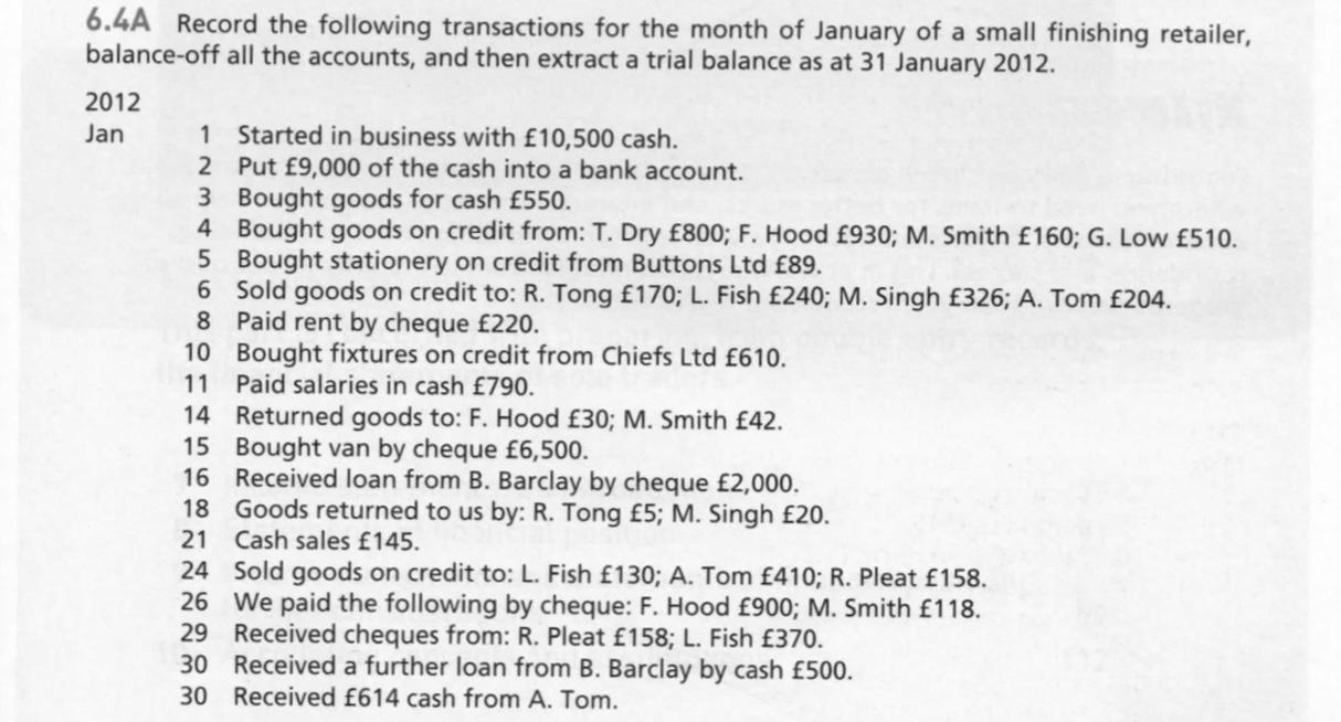 Solved 6.4A Record the following transactions for the month | Chegg.com