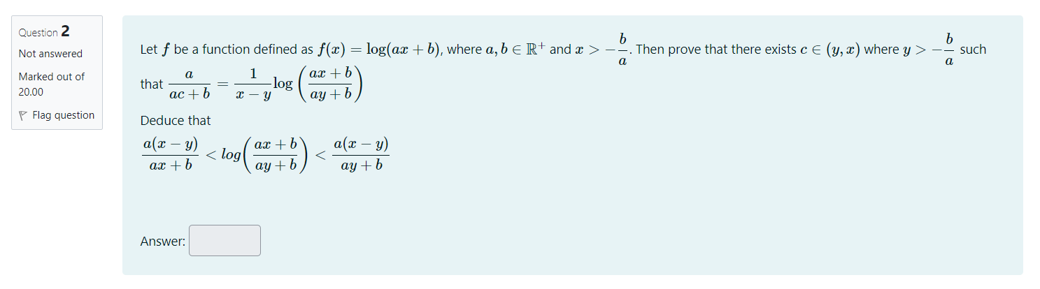 Solved Let f be a function defined as f(x)=log(ax+b), where | Chegg.com