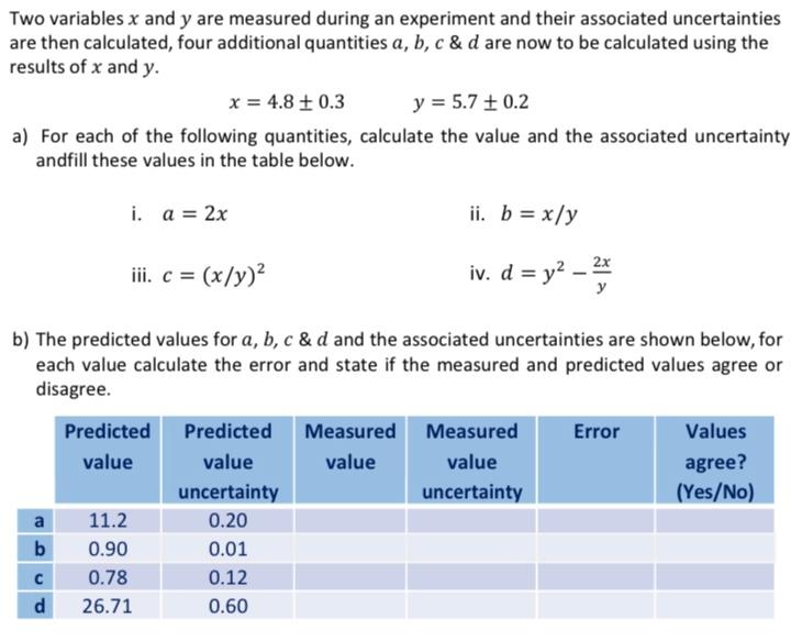 Solved Two variables x and y are measured during an | Chegg.com