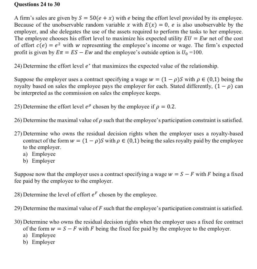 Questions 24 to 30 A firm's sales are given by S = | Chegg.com