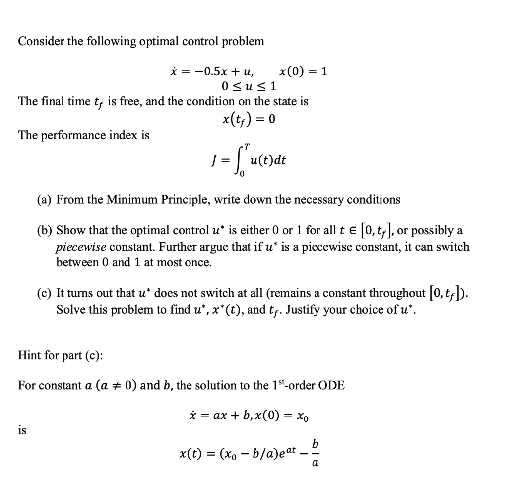 Solved Consider the following optimal control problem Č= | Chegg.com