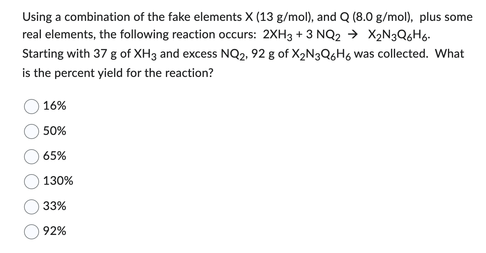 Solved Using a combination of the fake elements X(13 g/mol), | Chegg.com