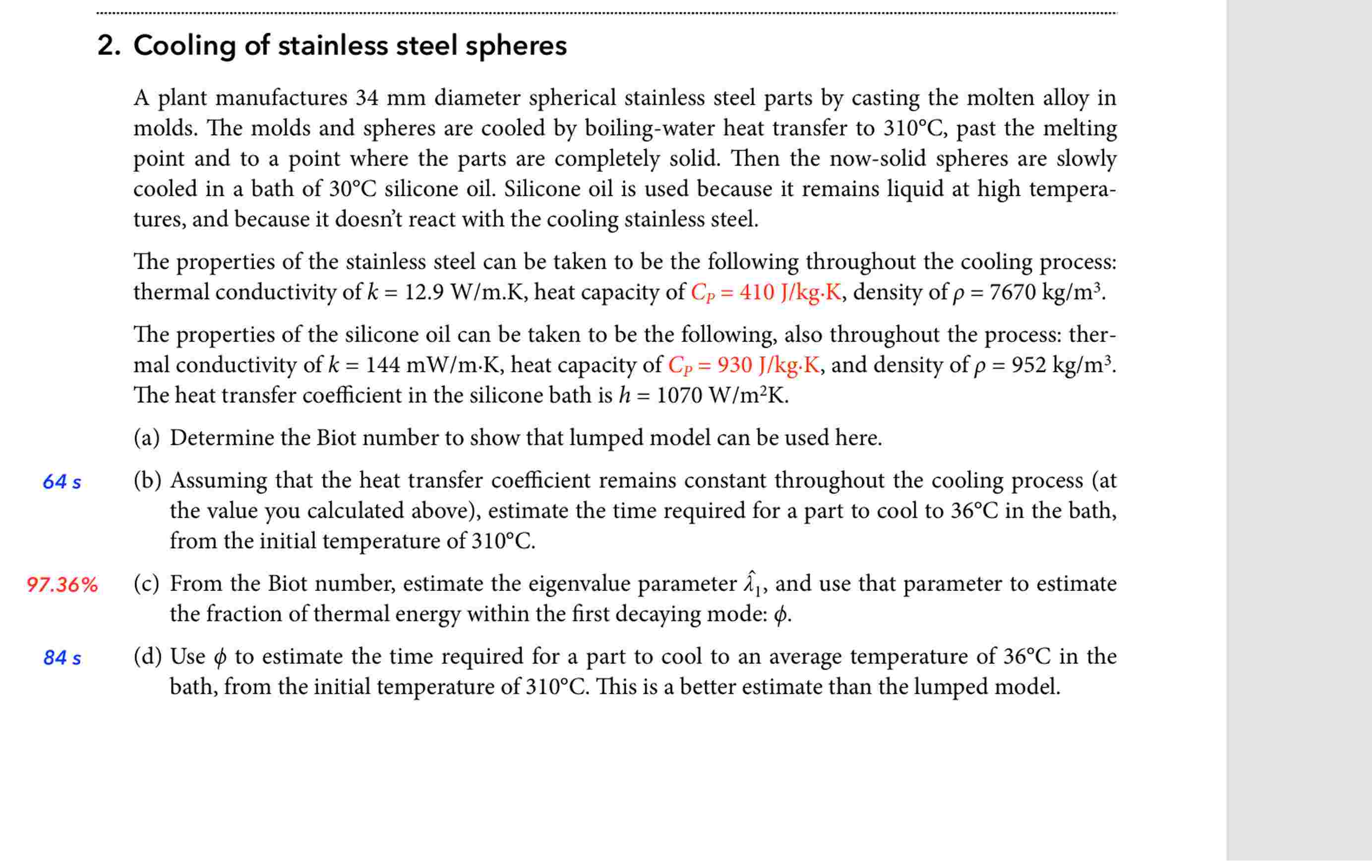 Solved Cooling of ﻿stainless steel spheresA plant | Chegg.com