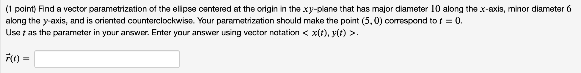 Solved (1 point) Find a vector parametrization of the | Chegg.com