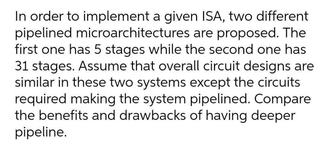 Solved In order to implement a given ISA, two different | Chegg.com