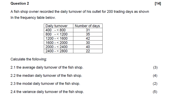 Solved Question 2A fish shop owner recorded the daily | Chegg.com