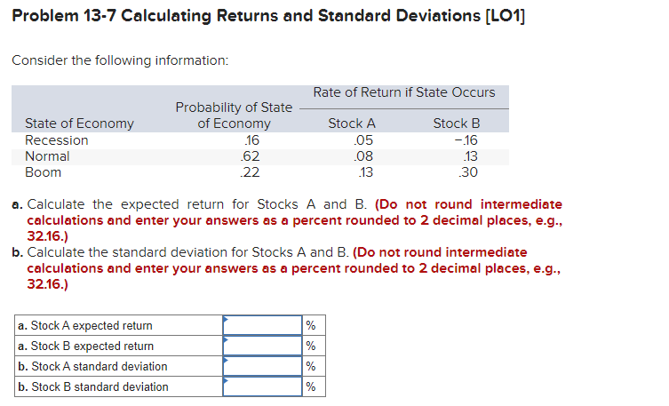 Solved Problem 13-7 Calculating Returns and Standard | Chegg.com
