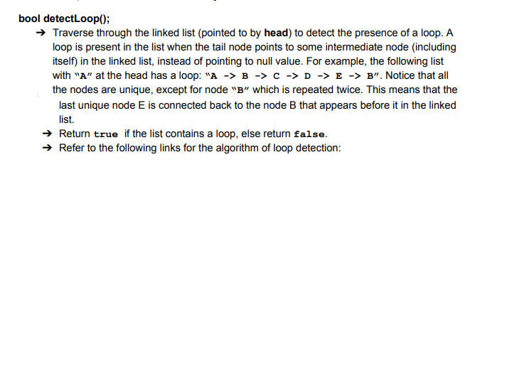 Solved bool detectLoop(); Traverse through the linked list | Chegg.com