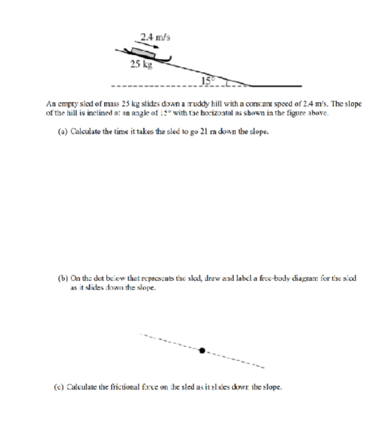 Solved An empty sled of mass 25 kg slides down a ruddy hill | Chegg.com