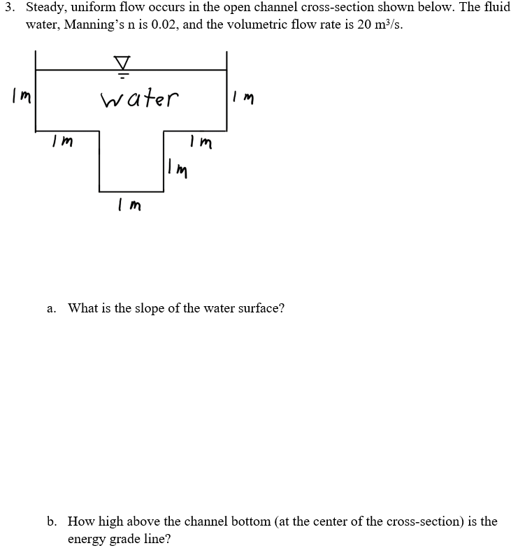 Solved 3. Steady, uniform flow occurs in the open channel | Chegg.com