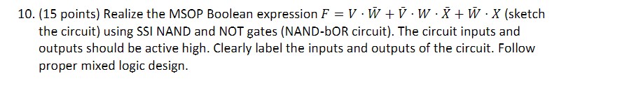Solved 10. (15 points) Realize the MSOP Boolean expression | Chegg.com