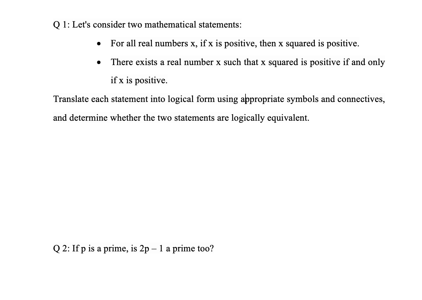 Solved Let's consider two mathematical statements: • For all | Chegg.com