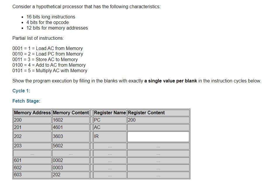 Solved Consider a hypothetical processor that has the | Chegg.com